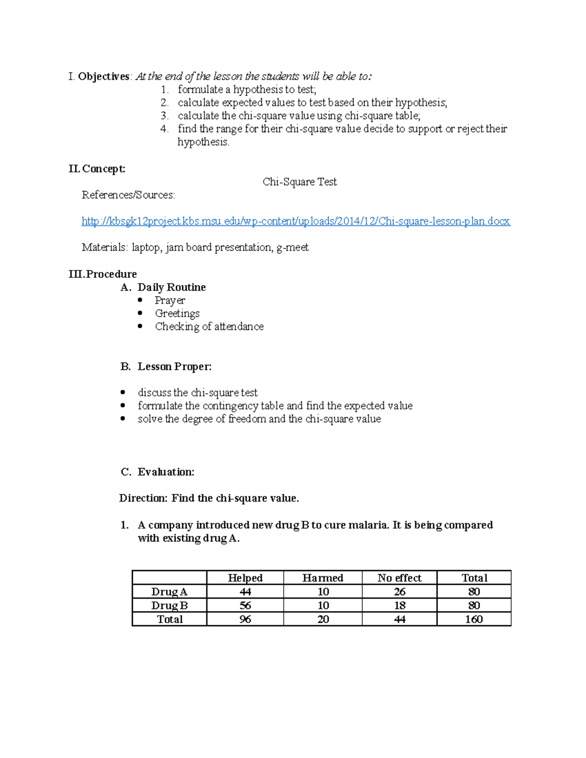 Chi Square Test - Lecture notes 1, 7-10, 20 - I: At the end of the ...