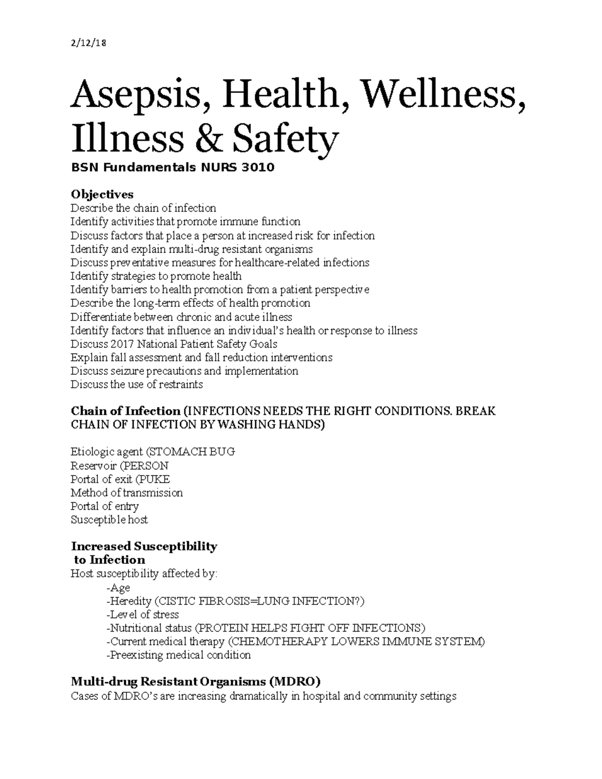NURS 3010 Asepsis & Infection Control: Safety Protocols Overview - Studocu