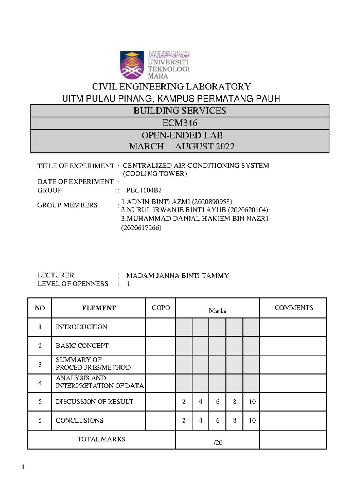 CIVIL ENGINEERING LAB Report on Centralized Air Conditioning System ...