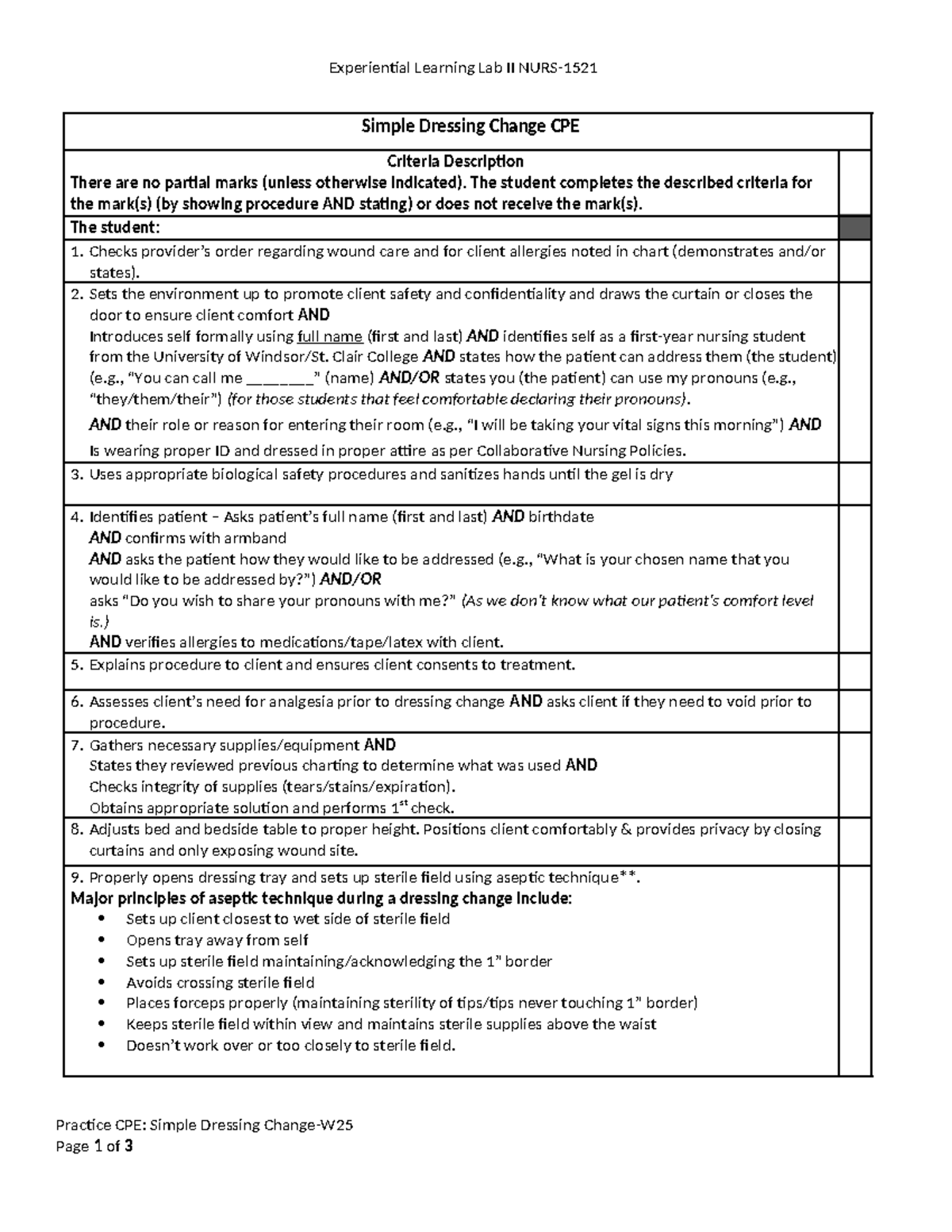 Practice Simple Dressing Change CPE-W25 - Experiential Learning Lab II ...