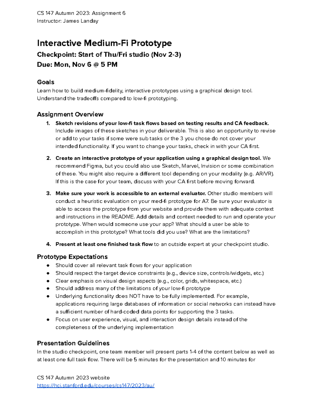 CS 147 Autumn 2023: Assignment 6 Interactive Prototype Overview - Studocu