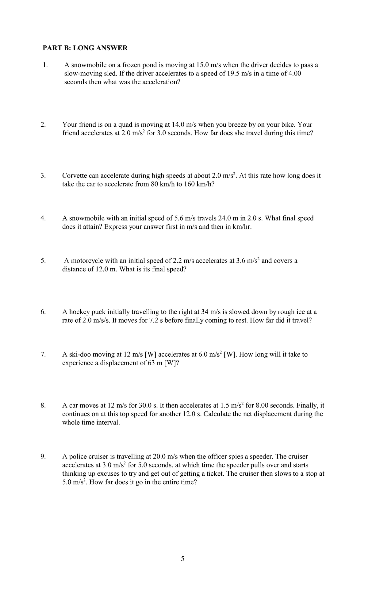 Ava Casas - physics 2204 kinematics worksheet 10 problem solving ...
