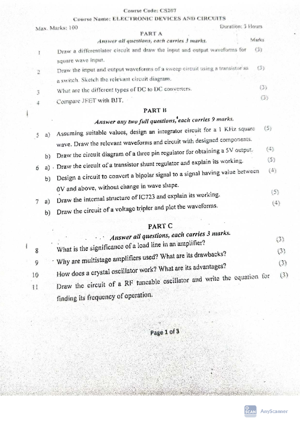 CS207 Final Exam: Electronic Devices and Circuits Question Paper - Studocu