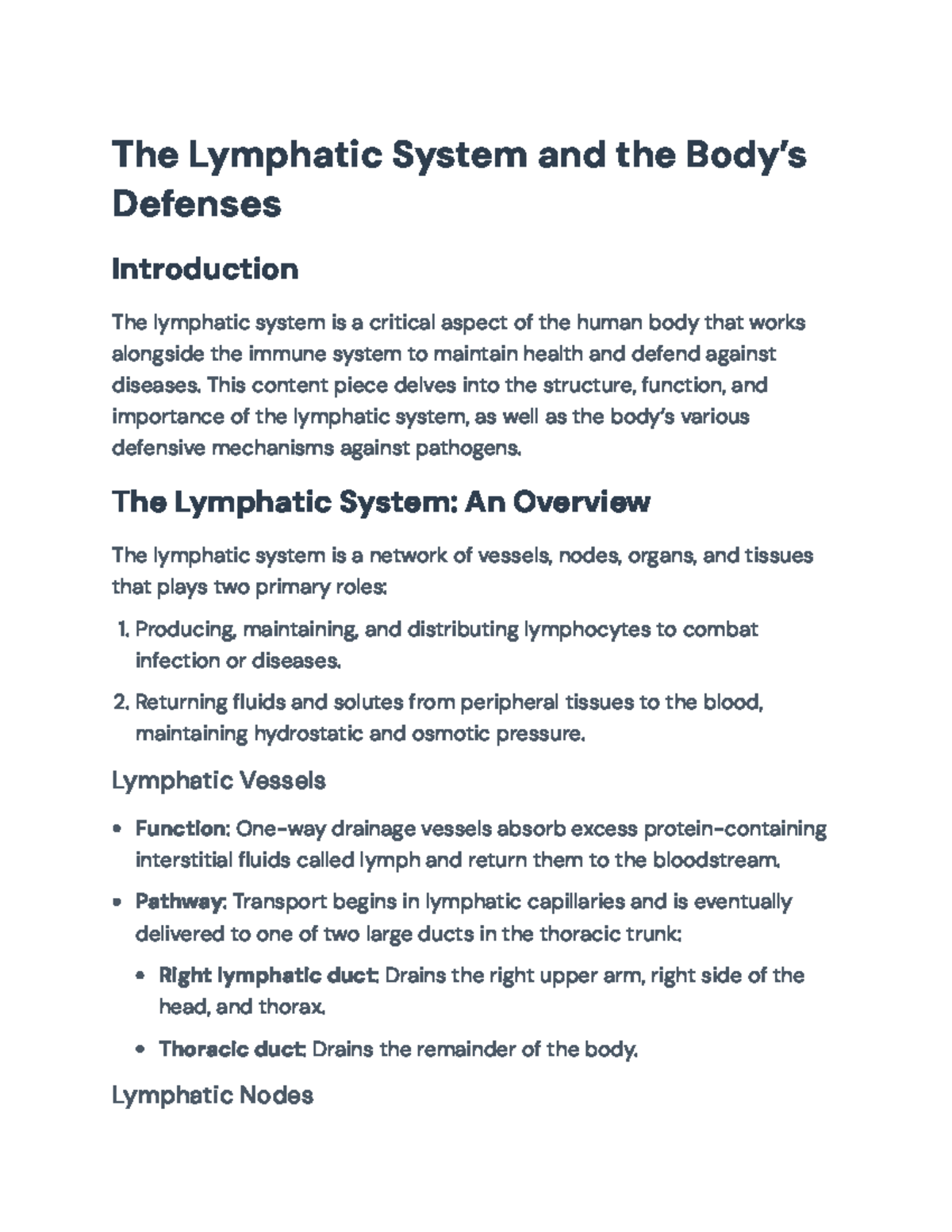 Lymphatic System and Body Defenses: Structure and Function Overview ...