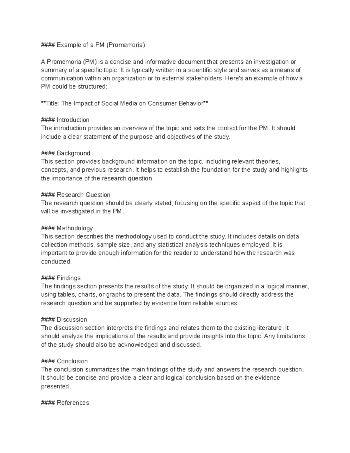 Example of a PM (Promemoria) on Social Media's Impact on Consumers ...