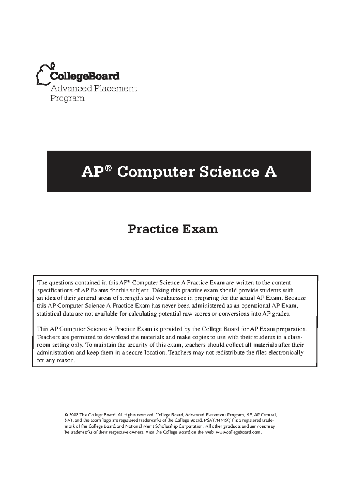 AP Computer Science A Practice Exam Review and Preparation Guide - Studocu