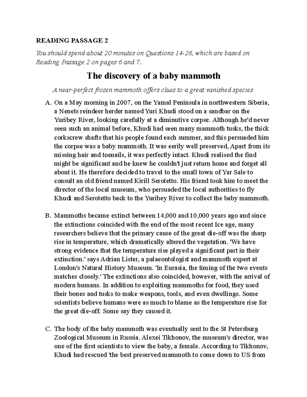 The Discovery of Baby Mammoth Lyuba: A Frozen Marvel Examined - Studocu