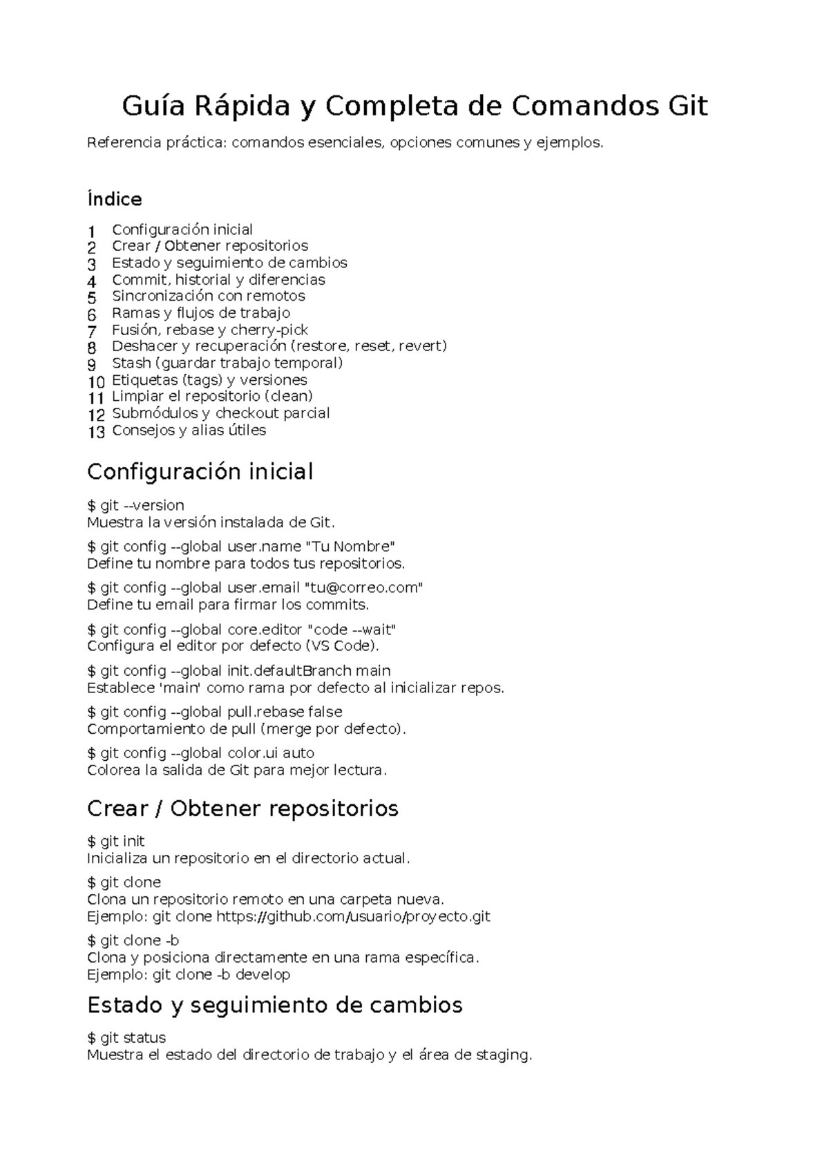 Guía Completa de Comandos Git: Referencia Práctica y Ejemplos - Studocu