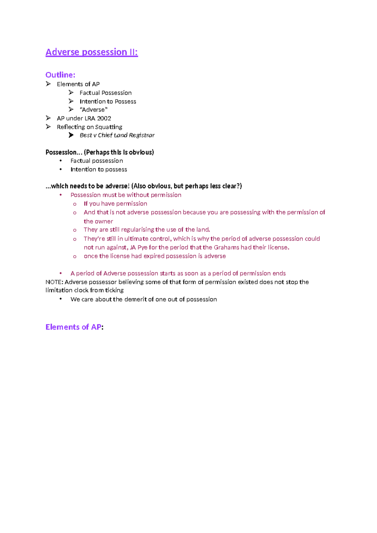 Adverse Possession II: Key Elements & Case Analysis (LRA 2002) - Studocu