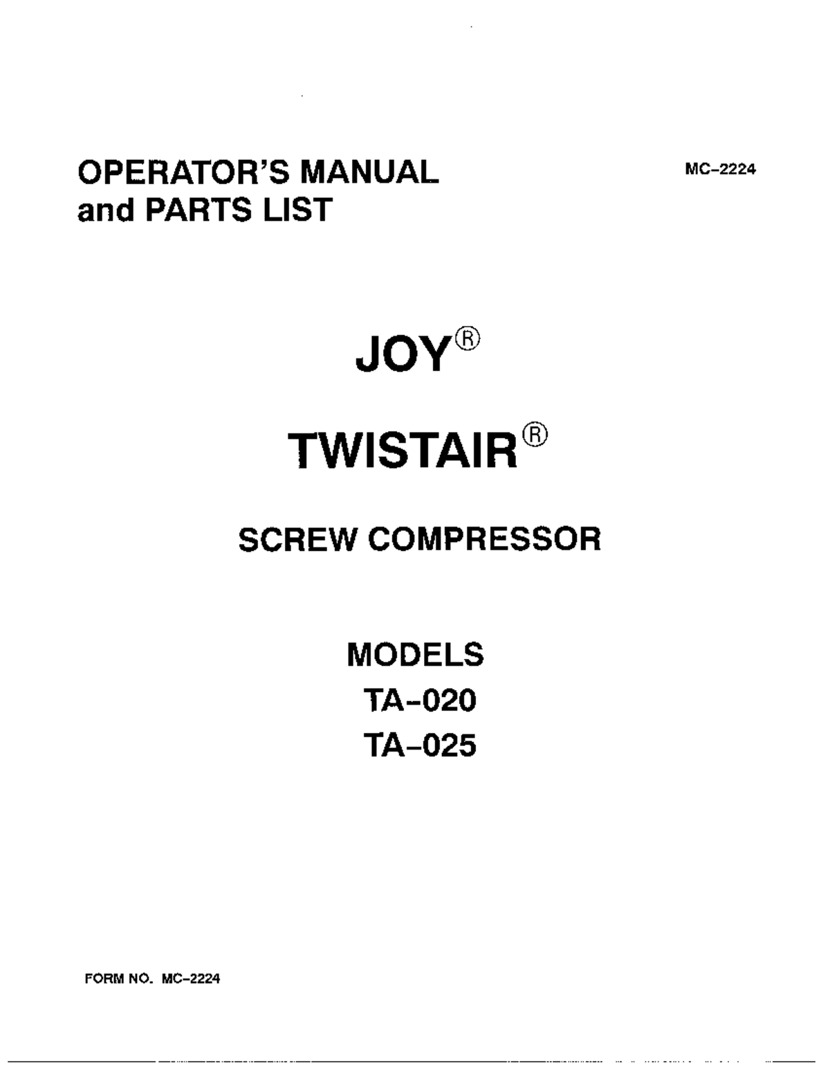 TA-020-TA-025 Joy Screw Compressor User Manual & Parts List - Studocu