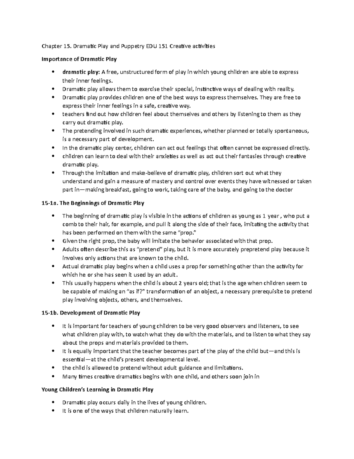 Chapter 15. Dramatic Play and Puppetry EDU 151 Creative activities ...