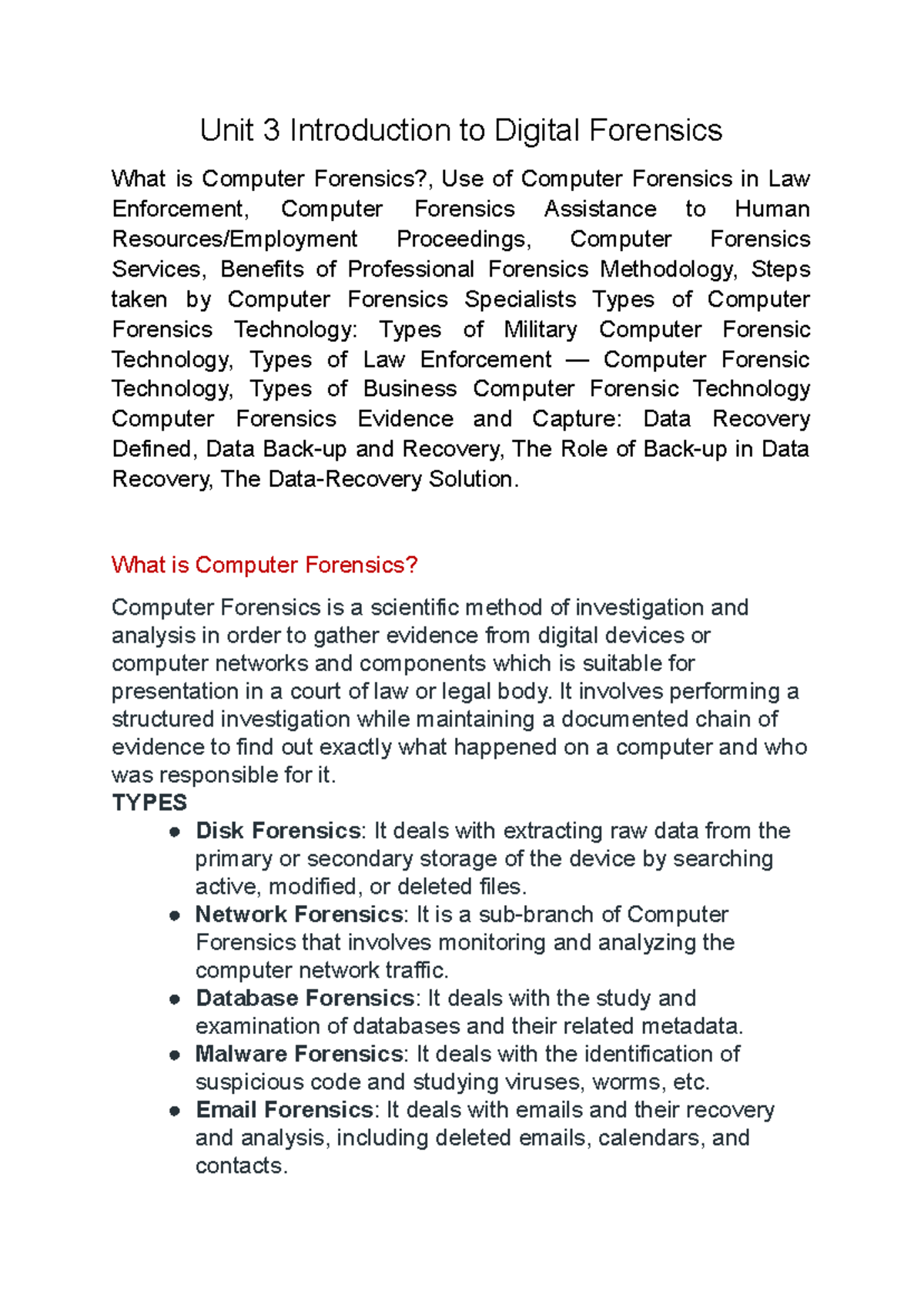Unit 3: Introduction to Digital Forensics - Key Concepts & Applications ...