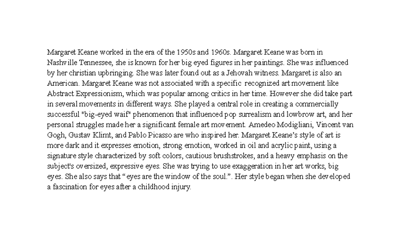 Margaret Keane: The Artist Behind the Big Eyed Phenomenon - Studocu