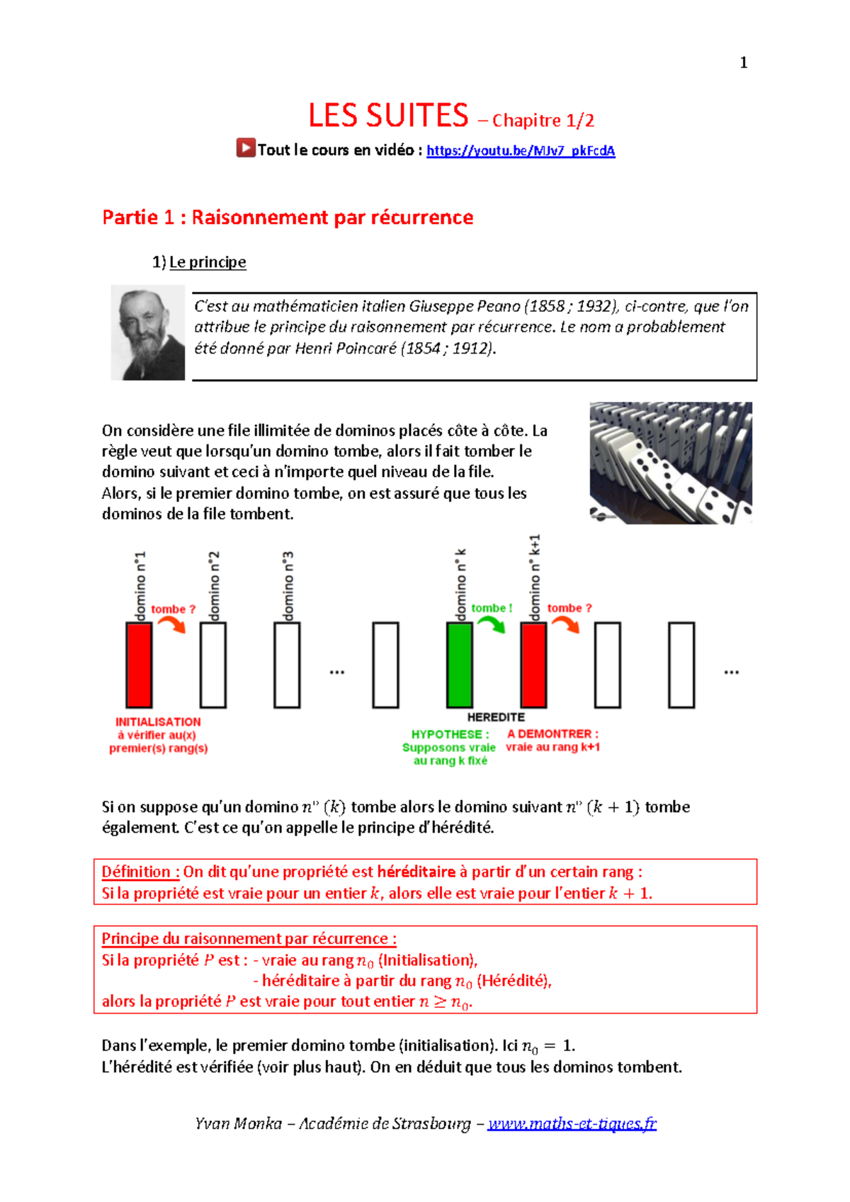 1 LES SUITES - Chapitre 1 : Raisonnement par Récurrence et Limites ...