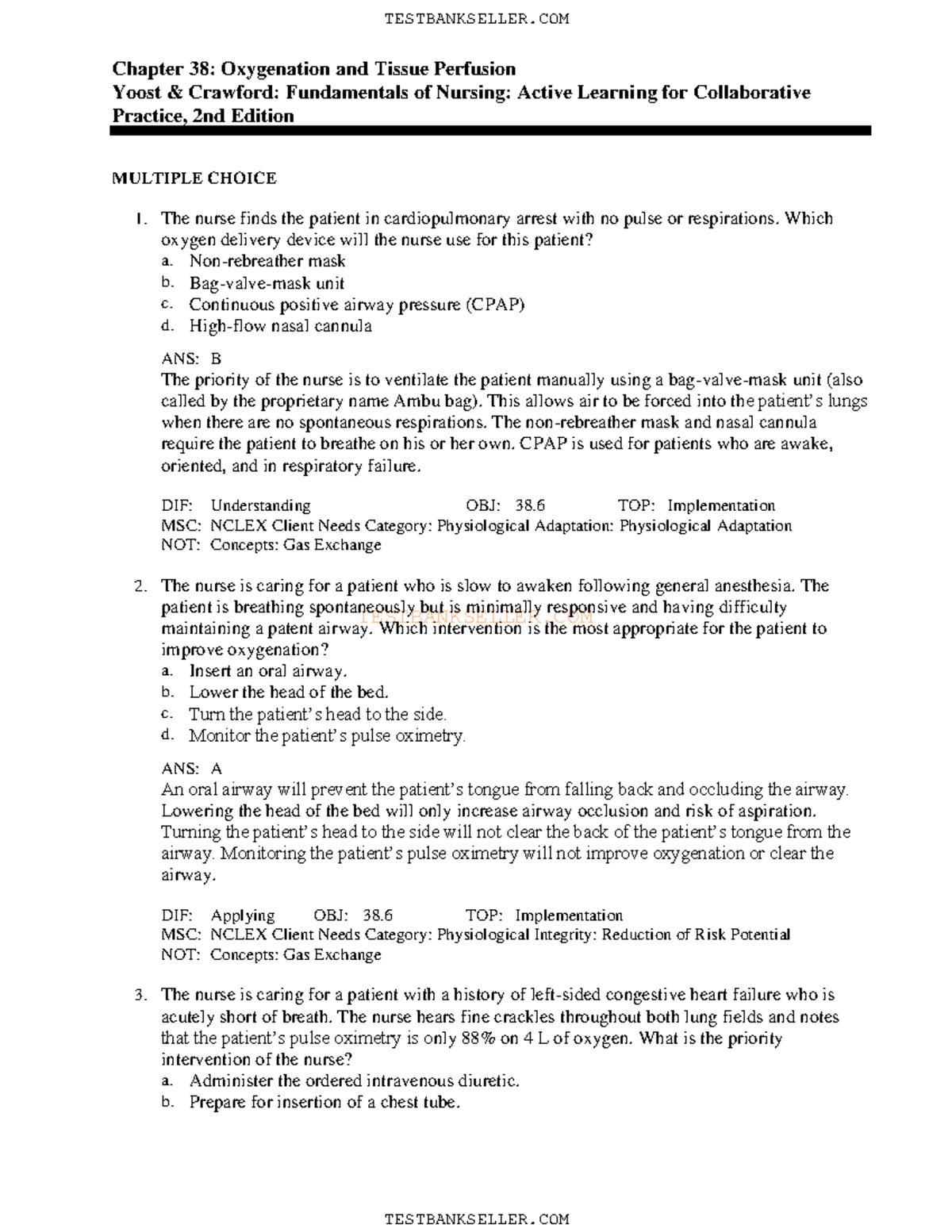 38NSG 3130 Test Bank: Oxygenation & Tissue Perfusion Chapter Insights ...
