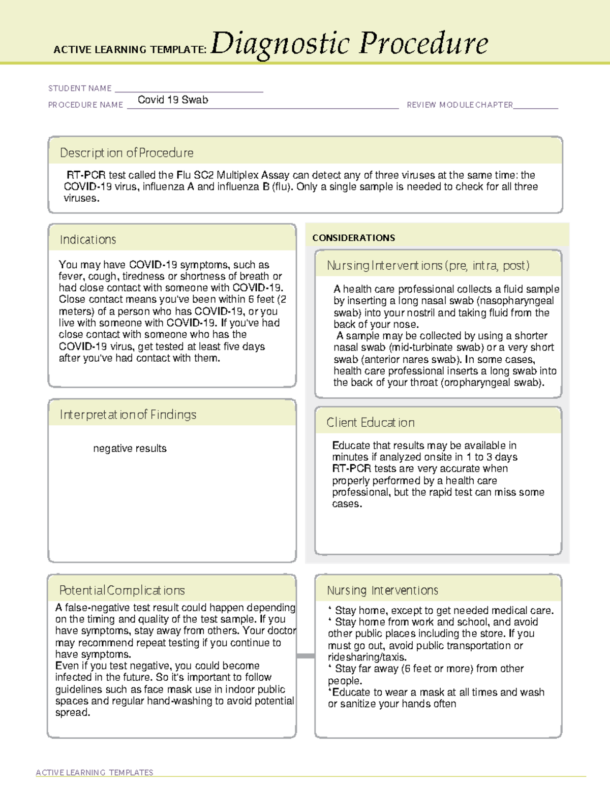 ATI diagnostic procedure covid 19 swab - 23283 - ACTIVE LEARNING ...