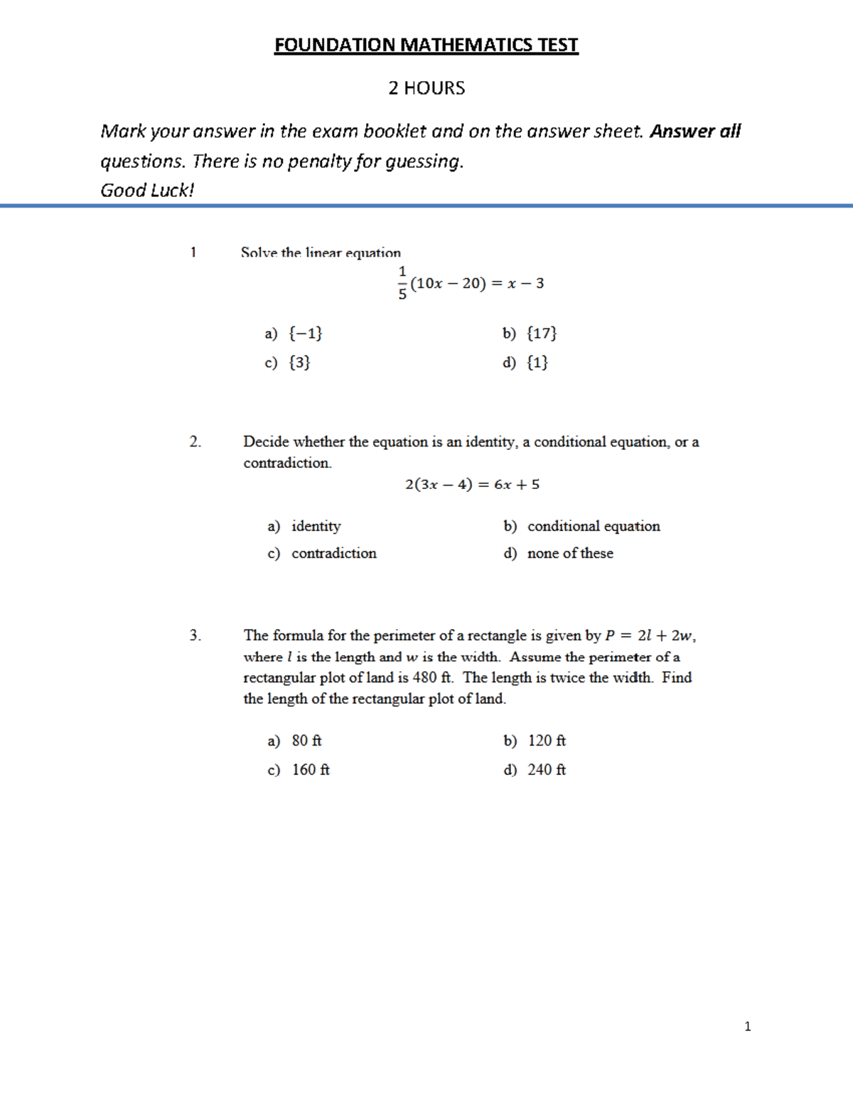 Foundation Mathematics Exam: Key Problems and Solutions - Studocu
