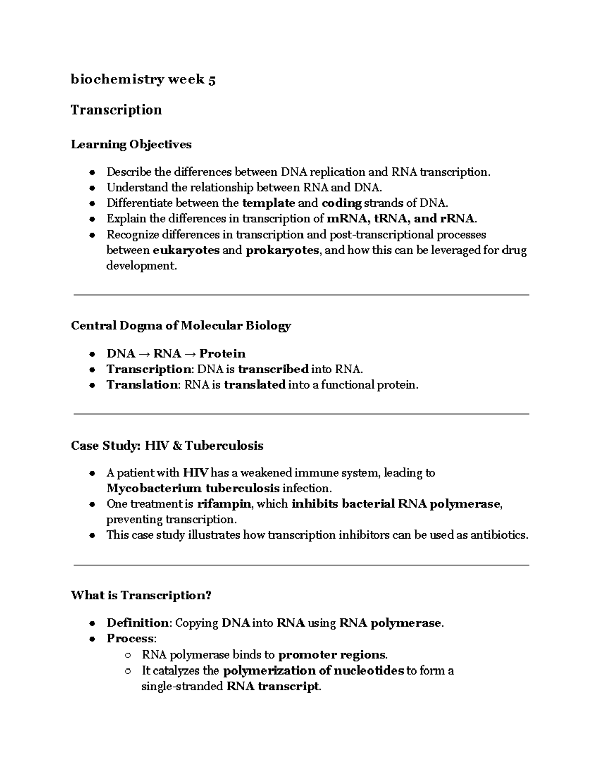 Biochemistry Week 5: Transcription and Translation Insights - Studocu
