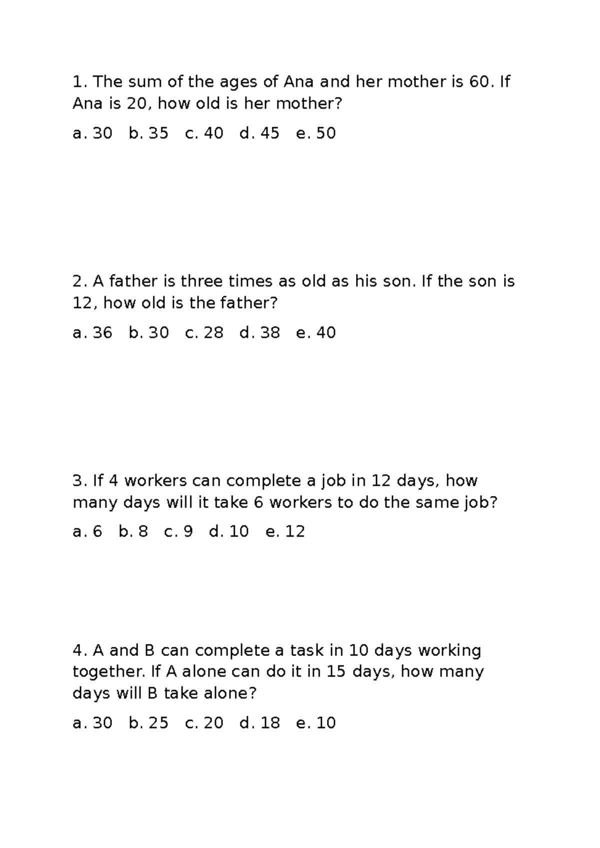 Math Problems and Solutions: Age and Ratio Questions (Course Code ...