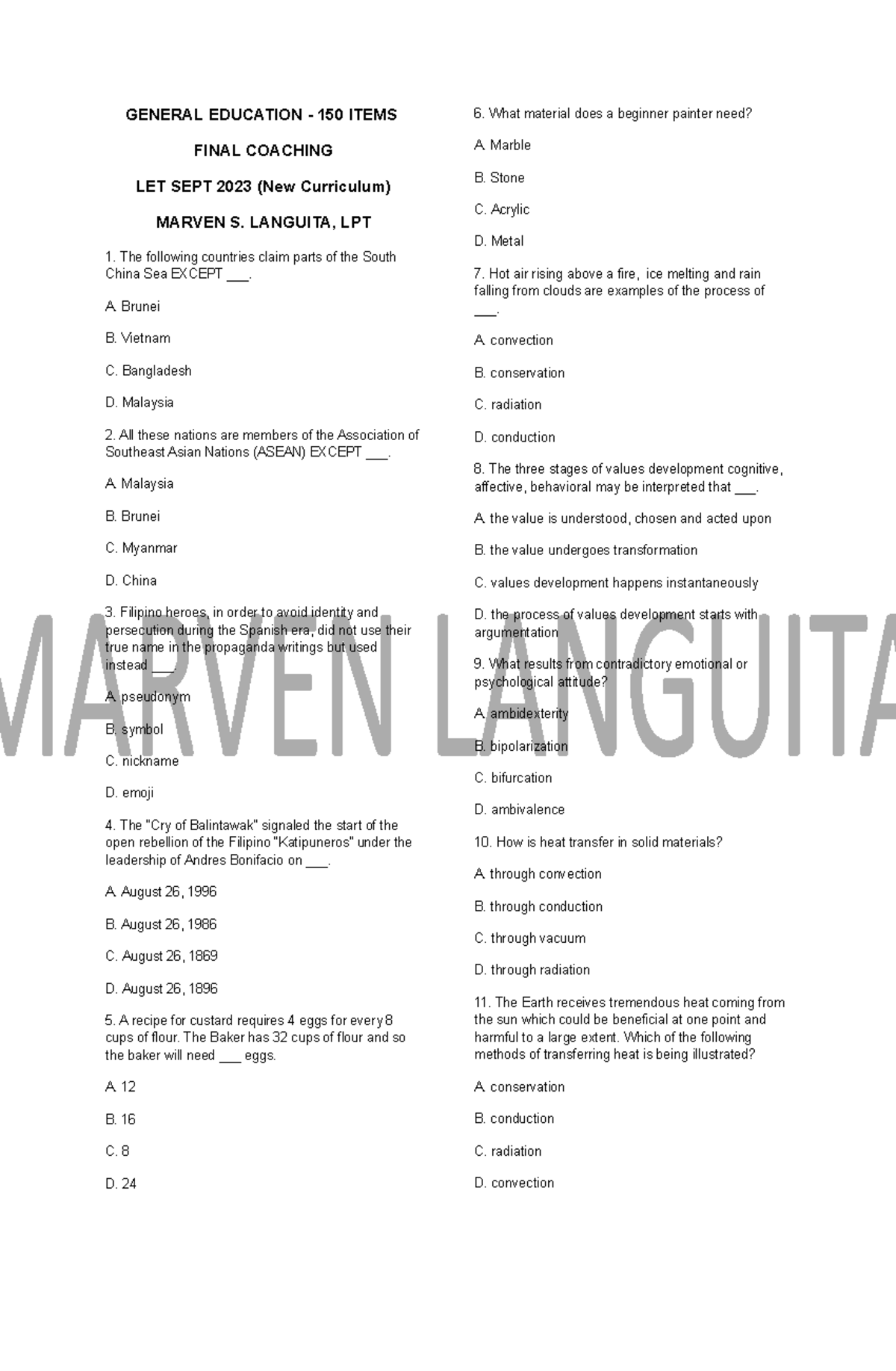 Gen Ed Final Coaching Guide for Let Sept 2023 Exam Prep - Studocu