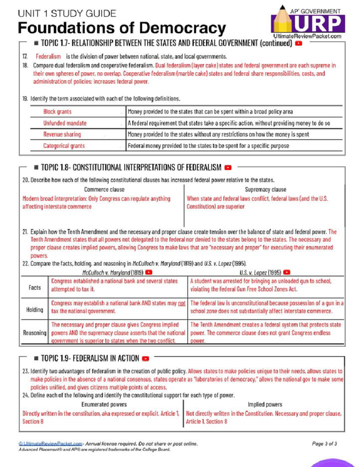 URP Unit 1 Study Guide: Foundations of Democracy & Federalism - Studocu