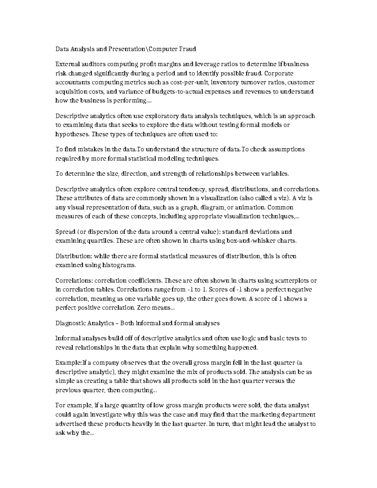 Condensed Data Analysis and Presentation - Data Analysis and ...