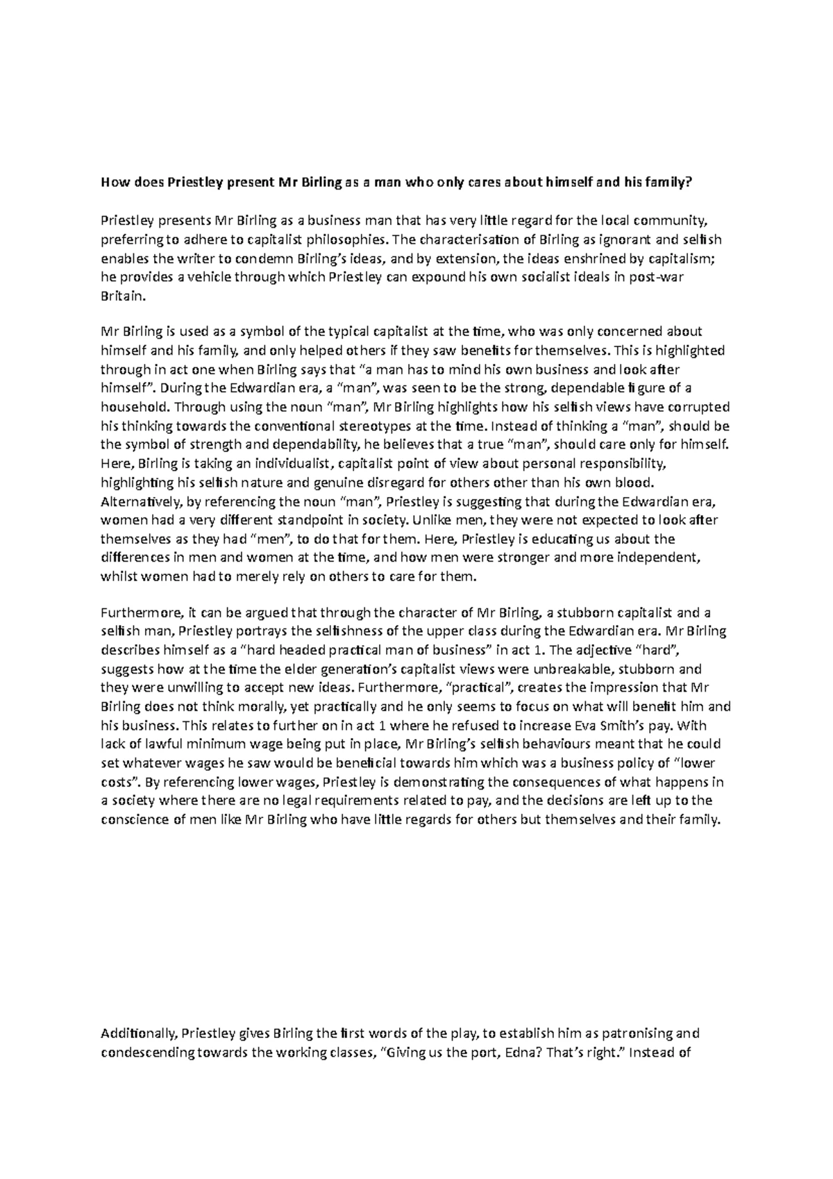 Character Analysis - an inspector calls gcse - Characters views on ...