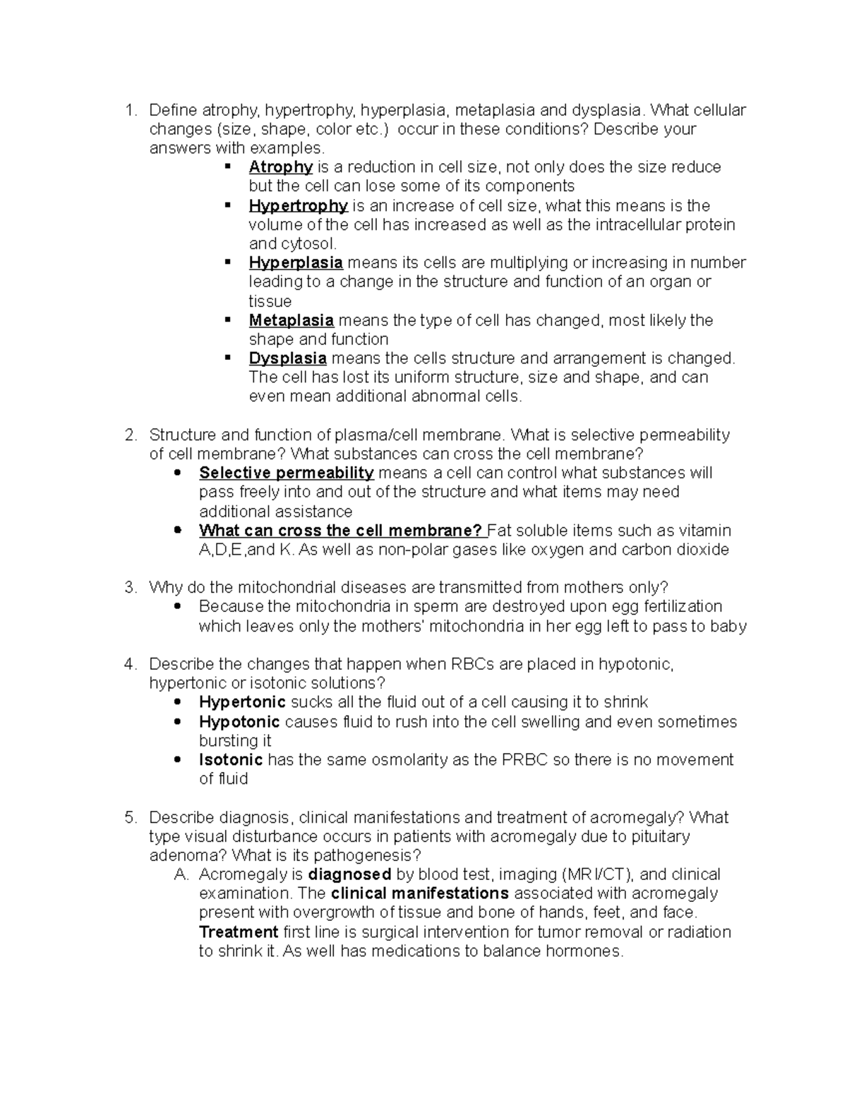 Study Guide: Cellular Changes & Pathophysiology (BIO 101) - Studocu