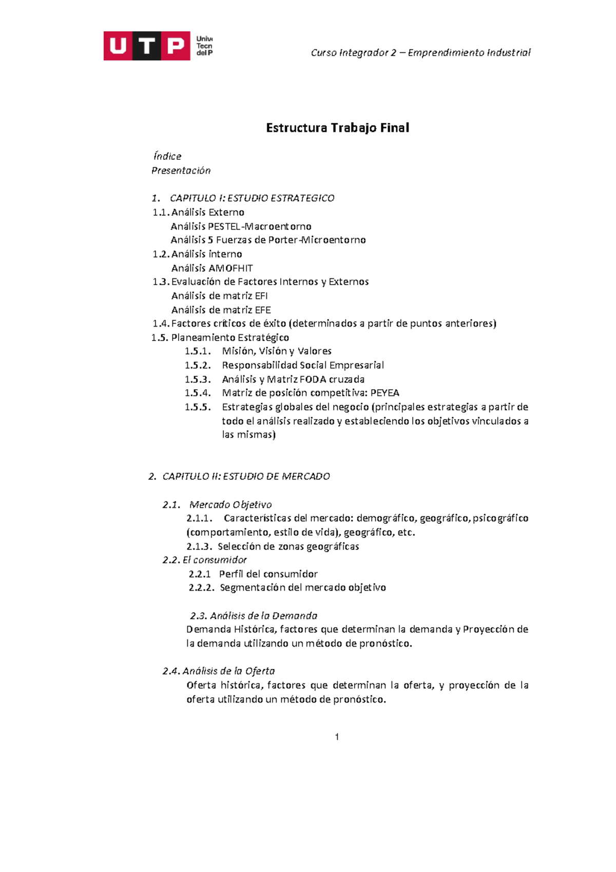 Estructura del Proyecto Final - Curso Integrador 2 - Marzo 2023 - Studocu