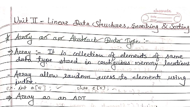 DS Unit II Notes: Linear Data Structures, Searching & Sorting - Studocu