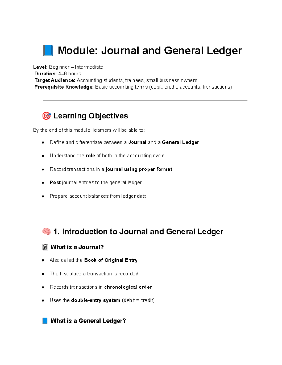 Journal and General Ledger Module: Beginner Level for Accounting ...