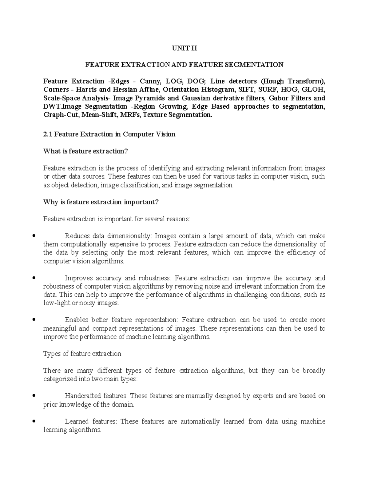Unit 2: Feature Extraction & Segmentation in Computer Vision - Studocu
