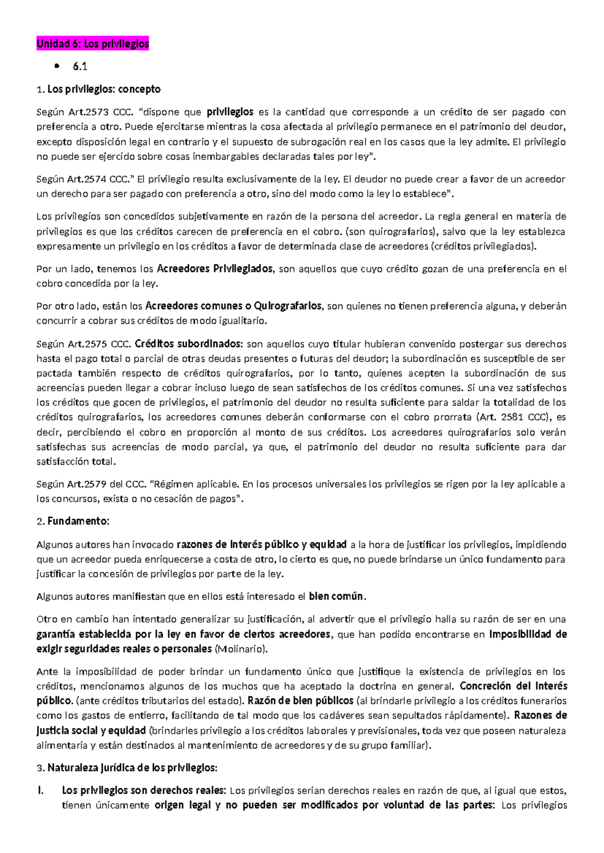 Unidad 6: Conceptos y Fundamentos de los Privilegios en Derecho - Studocu