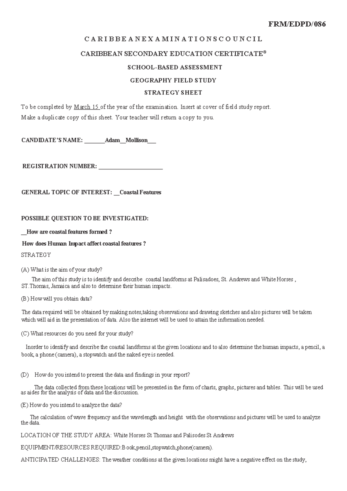 CSEC Geography Field Study Strategy Sheet (Mar 2021) - Studocu