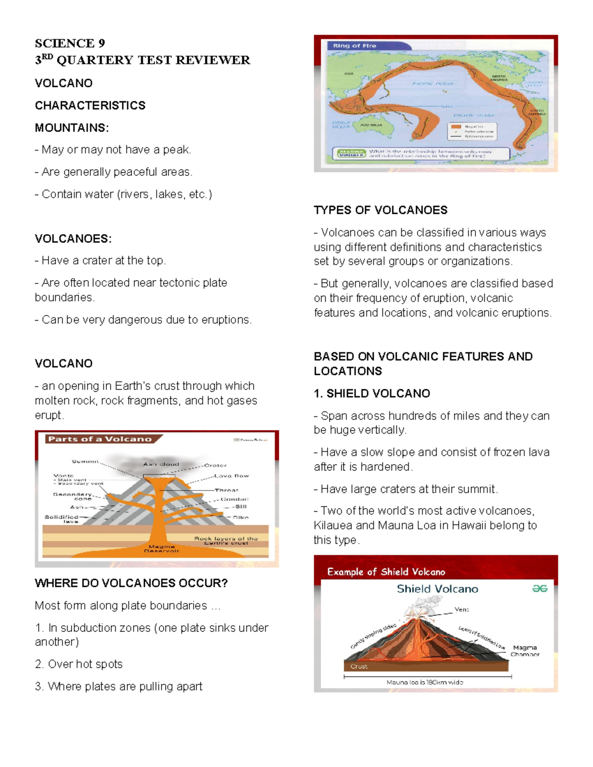 SCIENCE 9 3RD QUARTER TEST REVIEWER: VOLCANOES AND GEOTHERMAL ENERGY ...