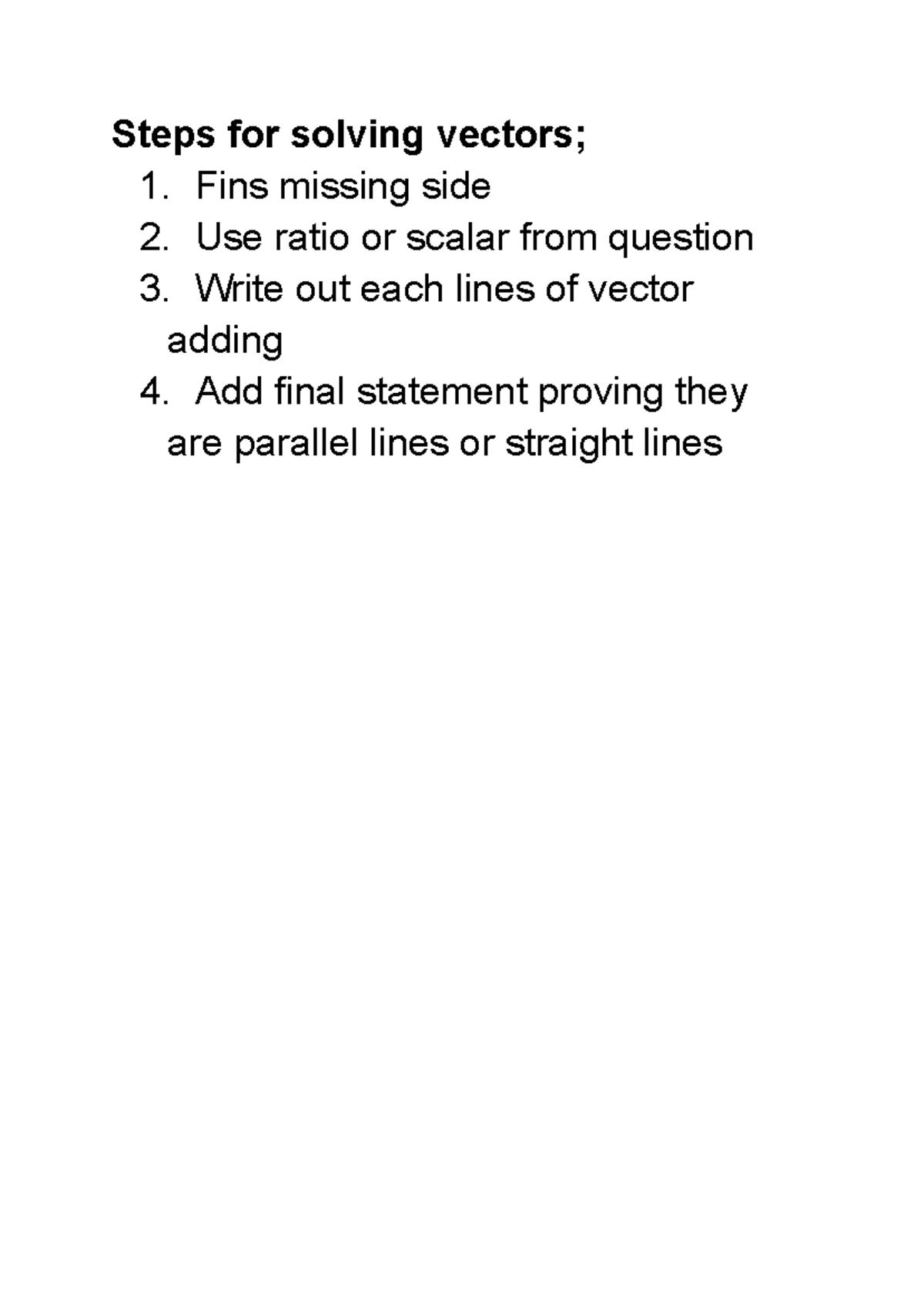 vectors guidance - Steps for solving vectors; 1. Fins missing side 2 ...