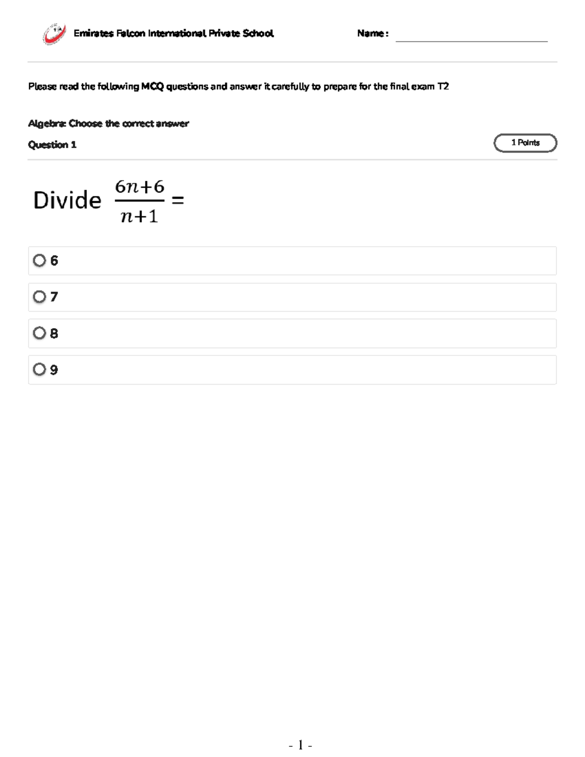 Final Exam T2 - MCQ Practice for Algebra & Geometry - Studocu