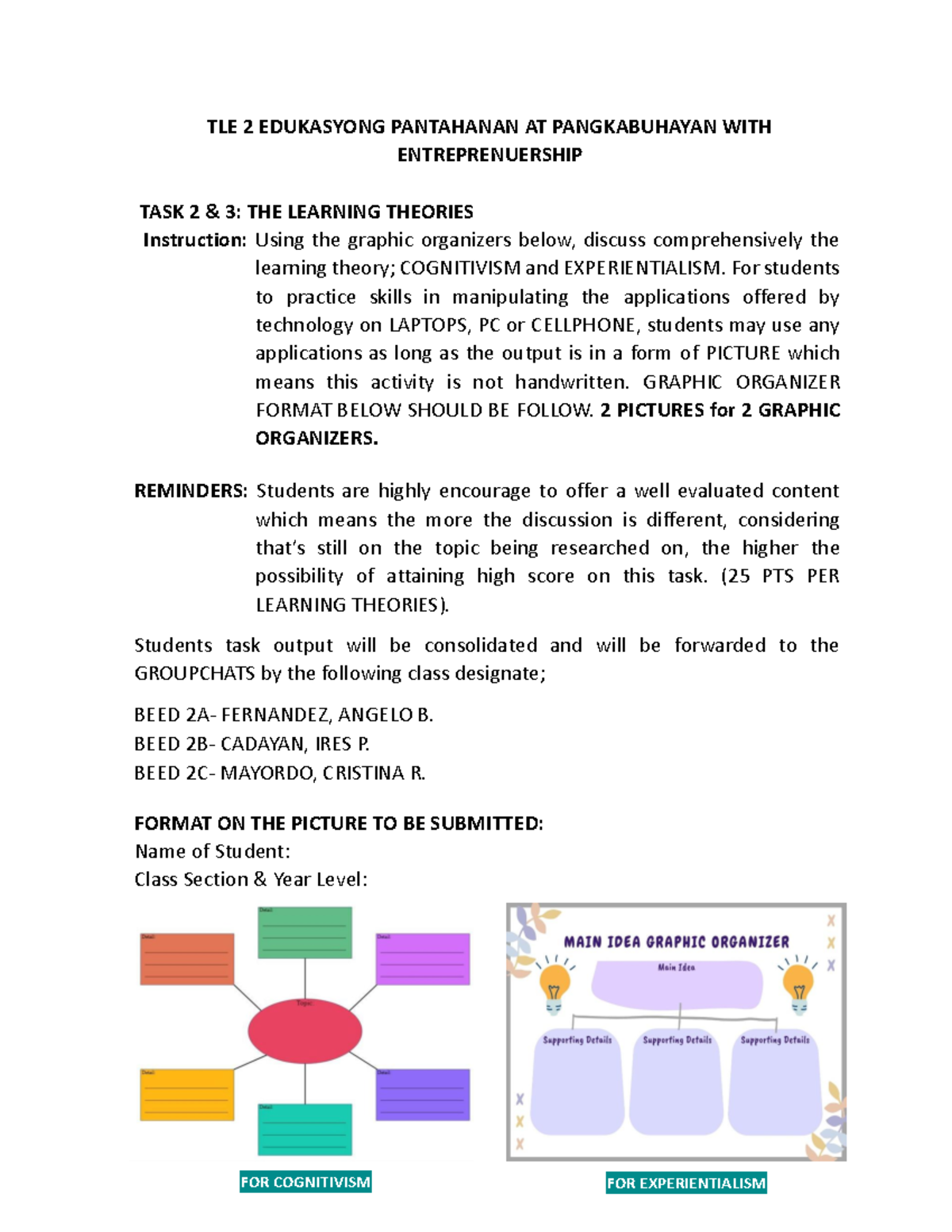 TLE 2 Tasks on Learning Theories: Cognitivism & Experientialism - Studocu