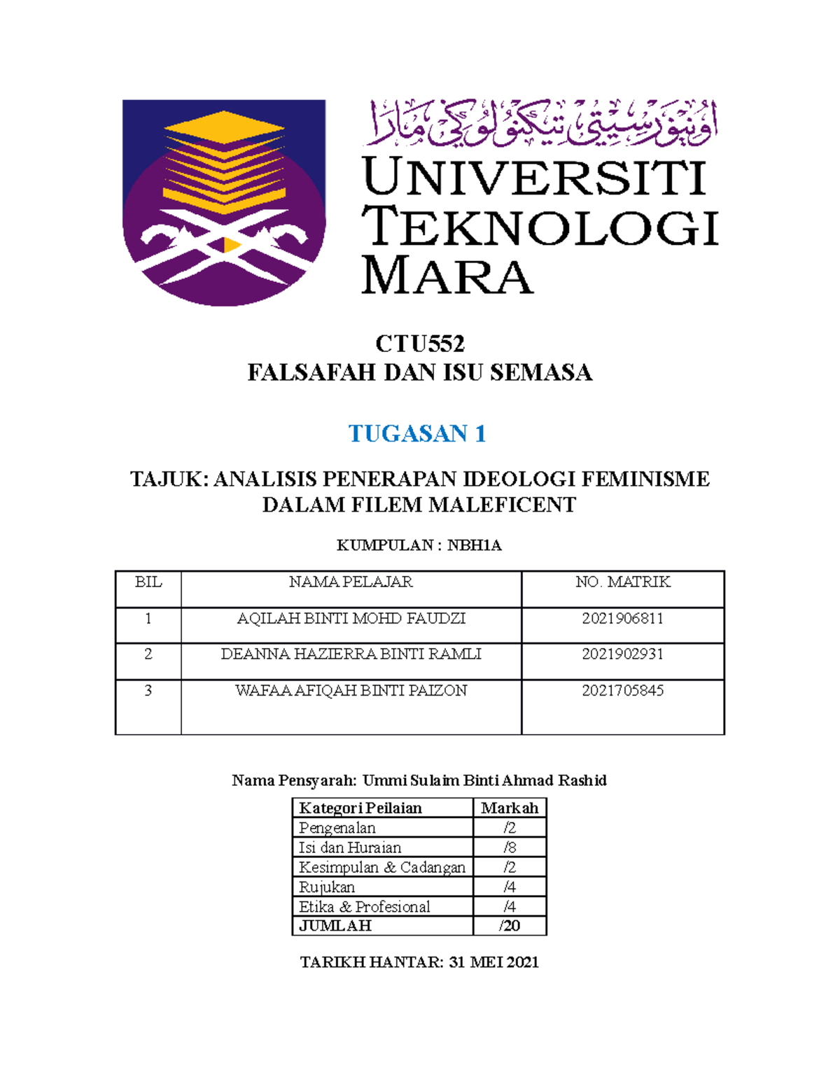 Analisis Feminisme dalam Filem Maleficent - CTU552 Tugas 1 - Studocu