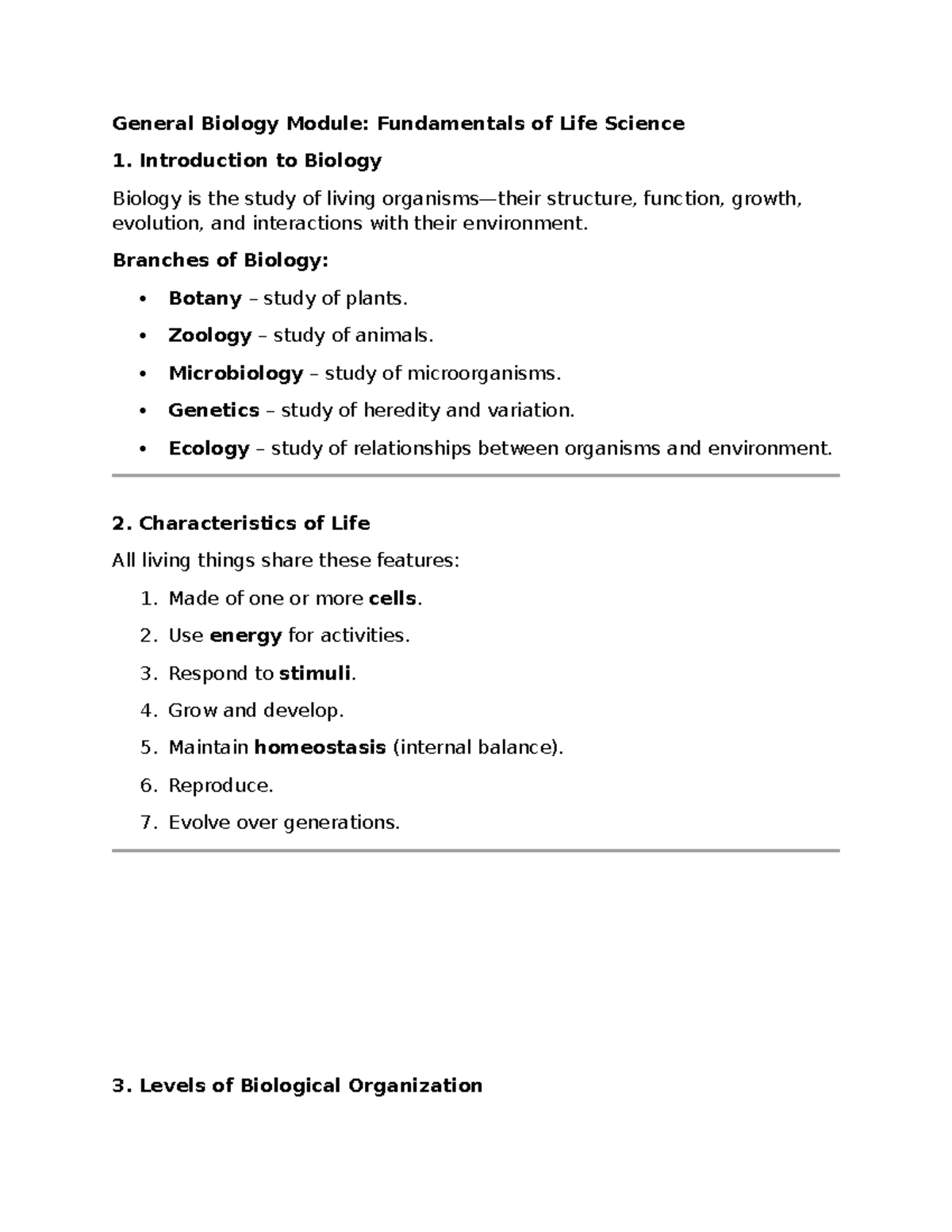 General Biology Module: Fundamentals of Life Science Overview - Studocu