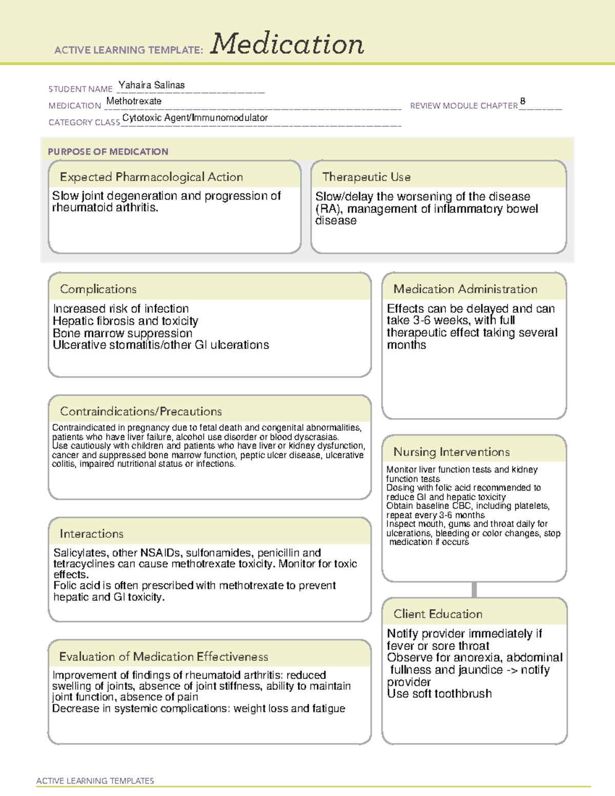 ACTIVE LEARNING TEMPLATE: Methotrexate Medication Review Module - Studocu