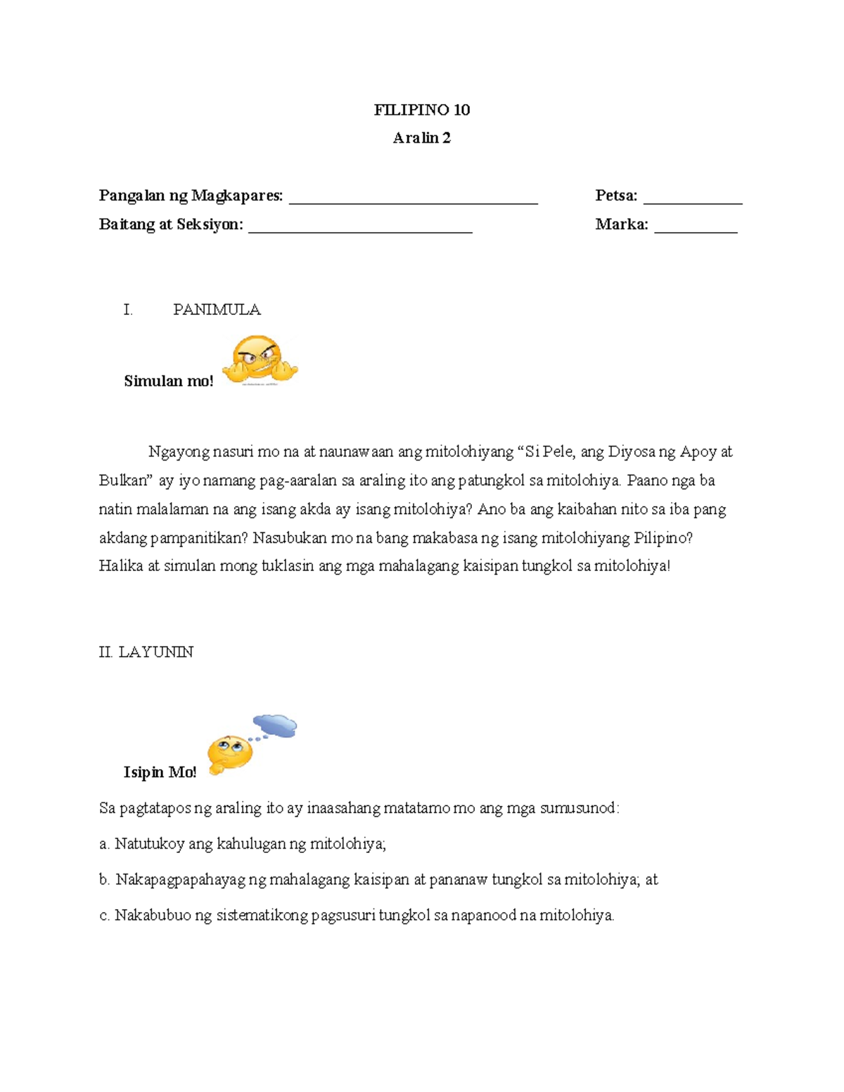 Module FIL 10-Q2-WEEK 2 - FILIPINO 10 Aralin 2 Pangalan ng Magkapares ...