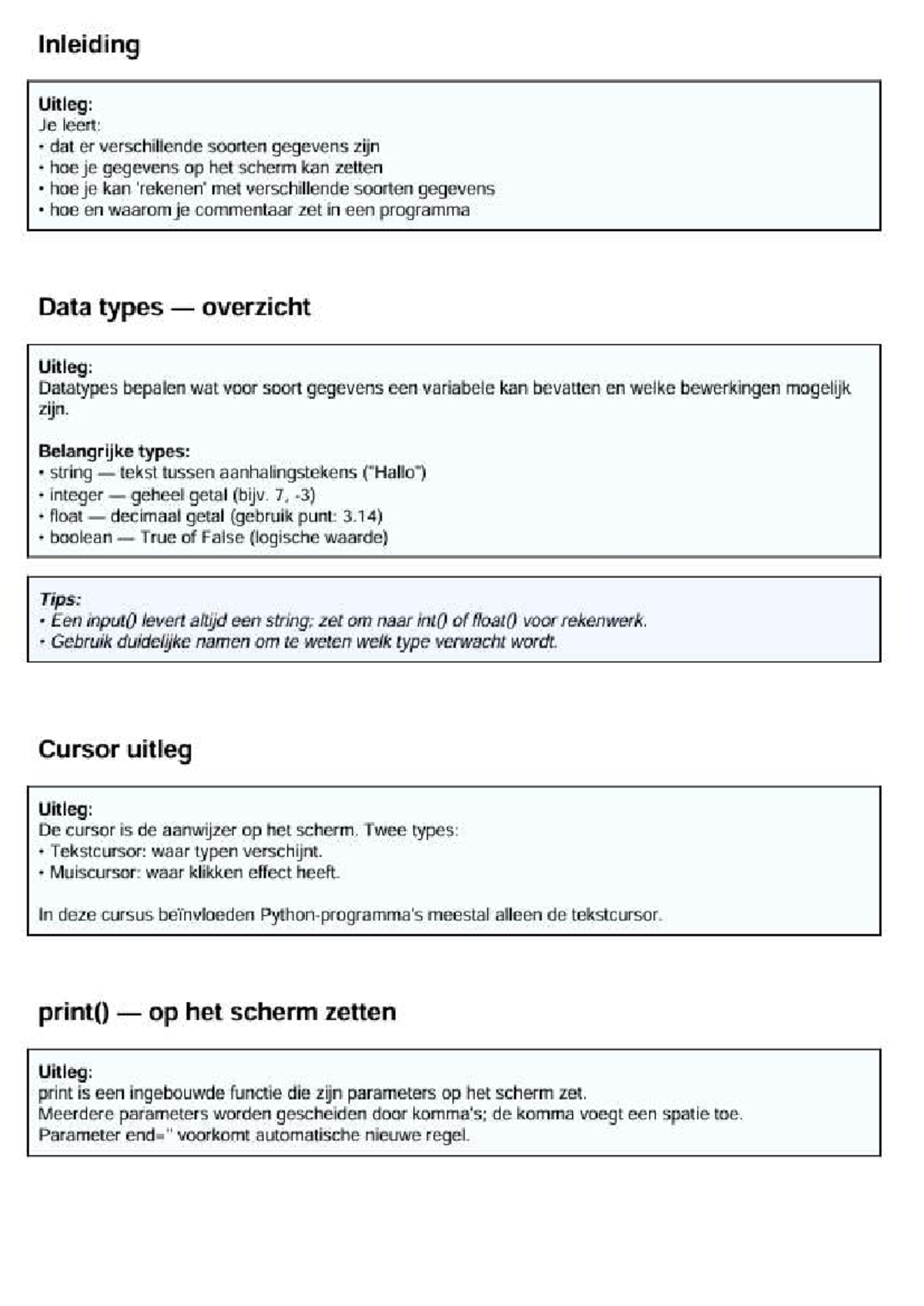 Python Hoofdstuk 3: Bewerkingen en Output Uitleg - Studocu