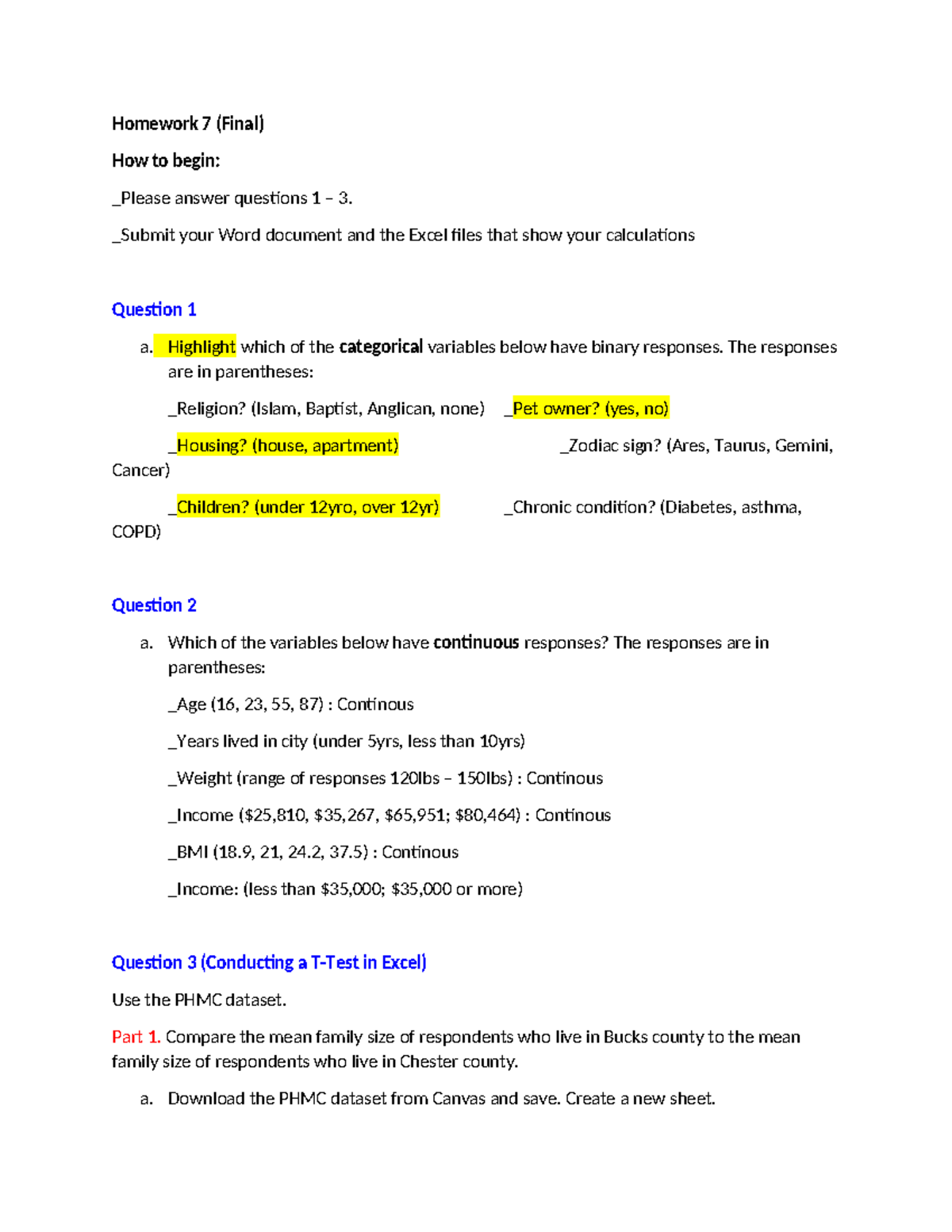 Homework 7 (Final) Analysis of Categorical and Continuous Variables ...