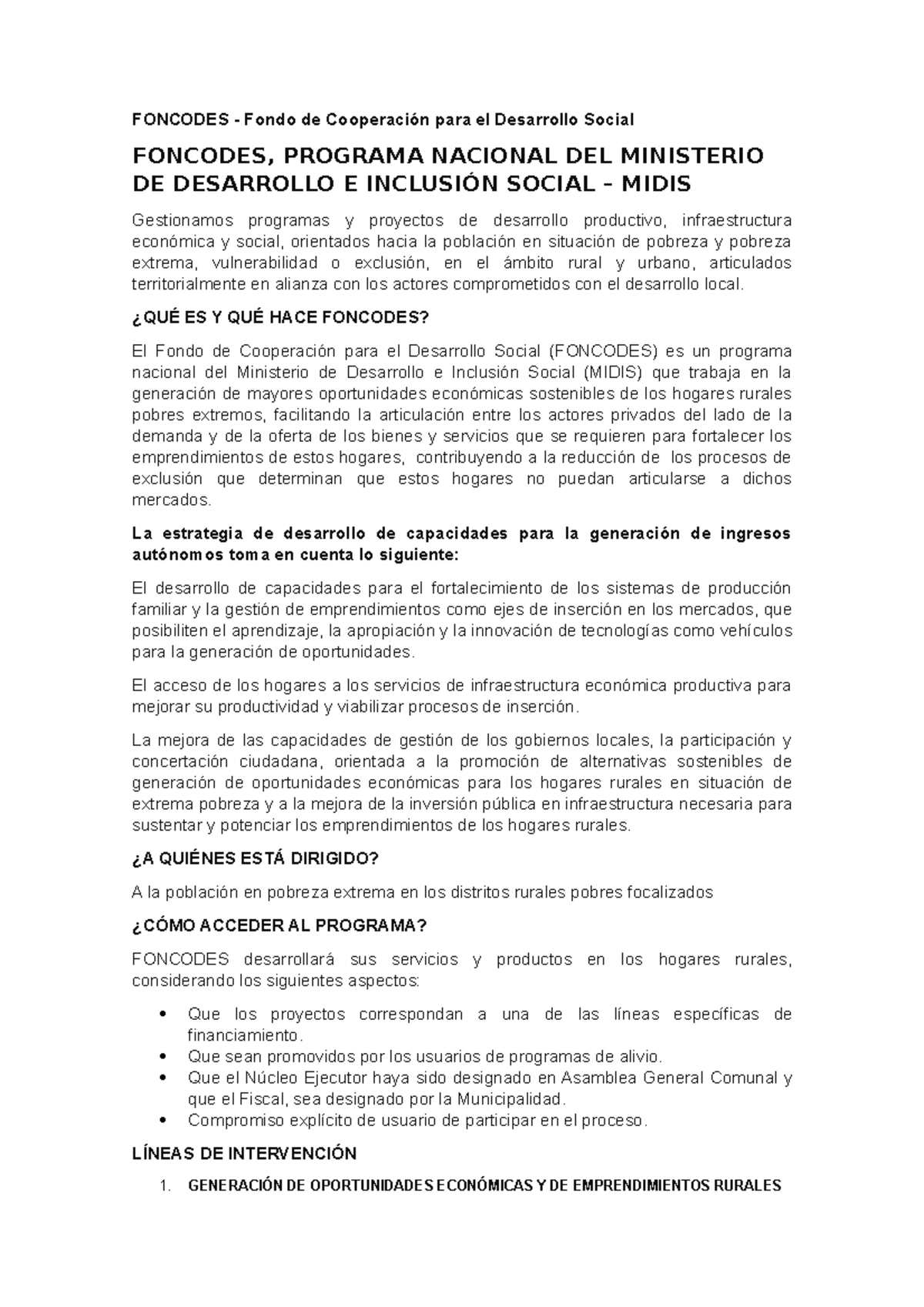 FONCODES: Programa Nacional de Desarrollo e Inclusión Social – MIDIS ...