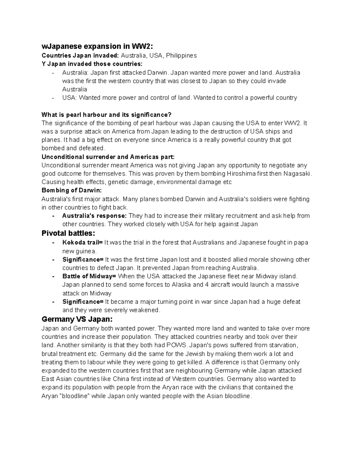Humanities: Pacific Theatre & Post-War World Test Notes - Studocu