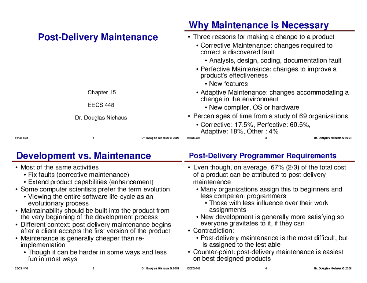 Post-Delivery Maintenance in Software Development (EECS 448) - Studocu