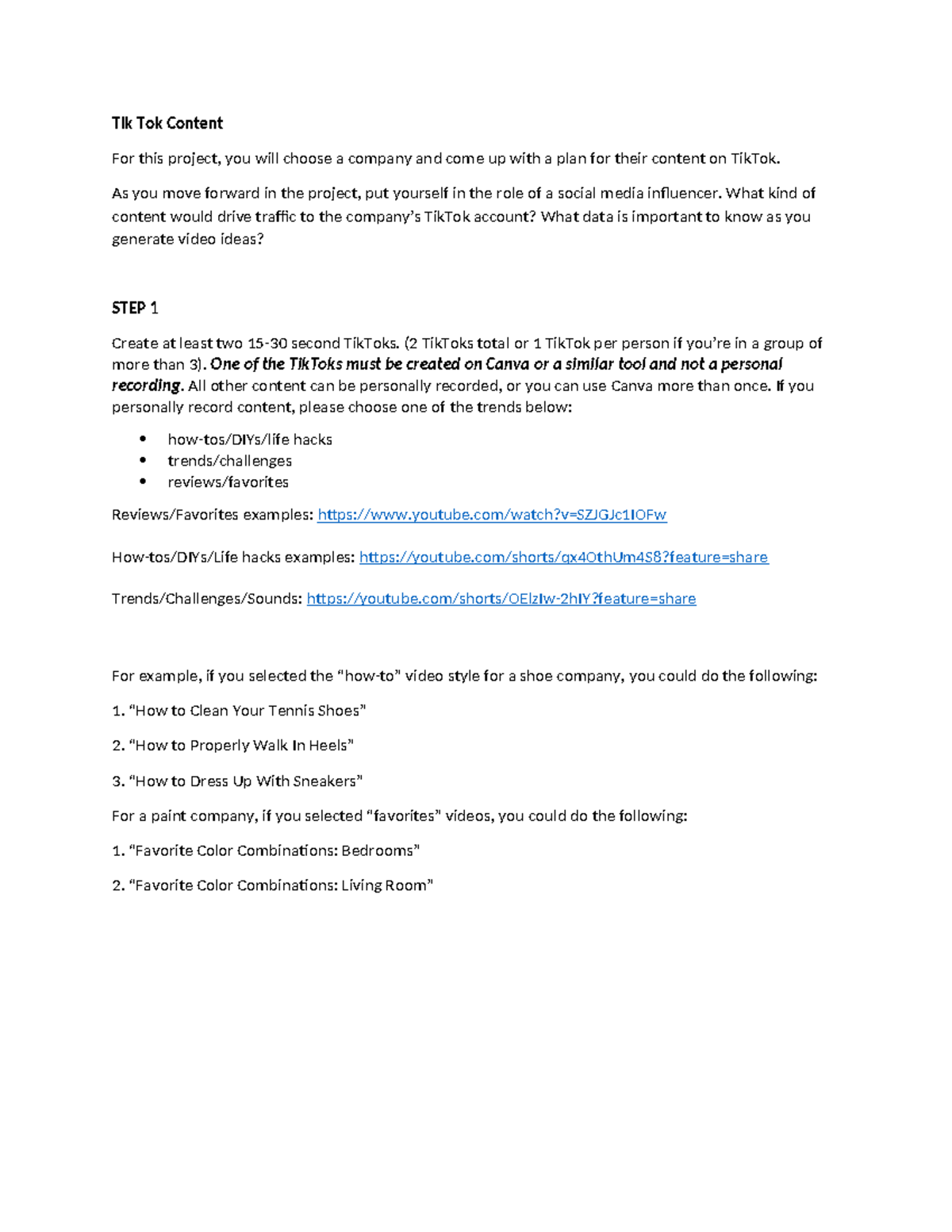 Tik Tok Content - The assignment sheet answers - Tik Tok Content For this project, you will ...