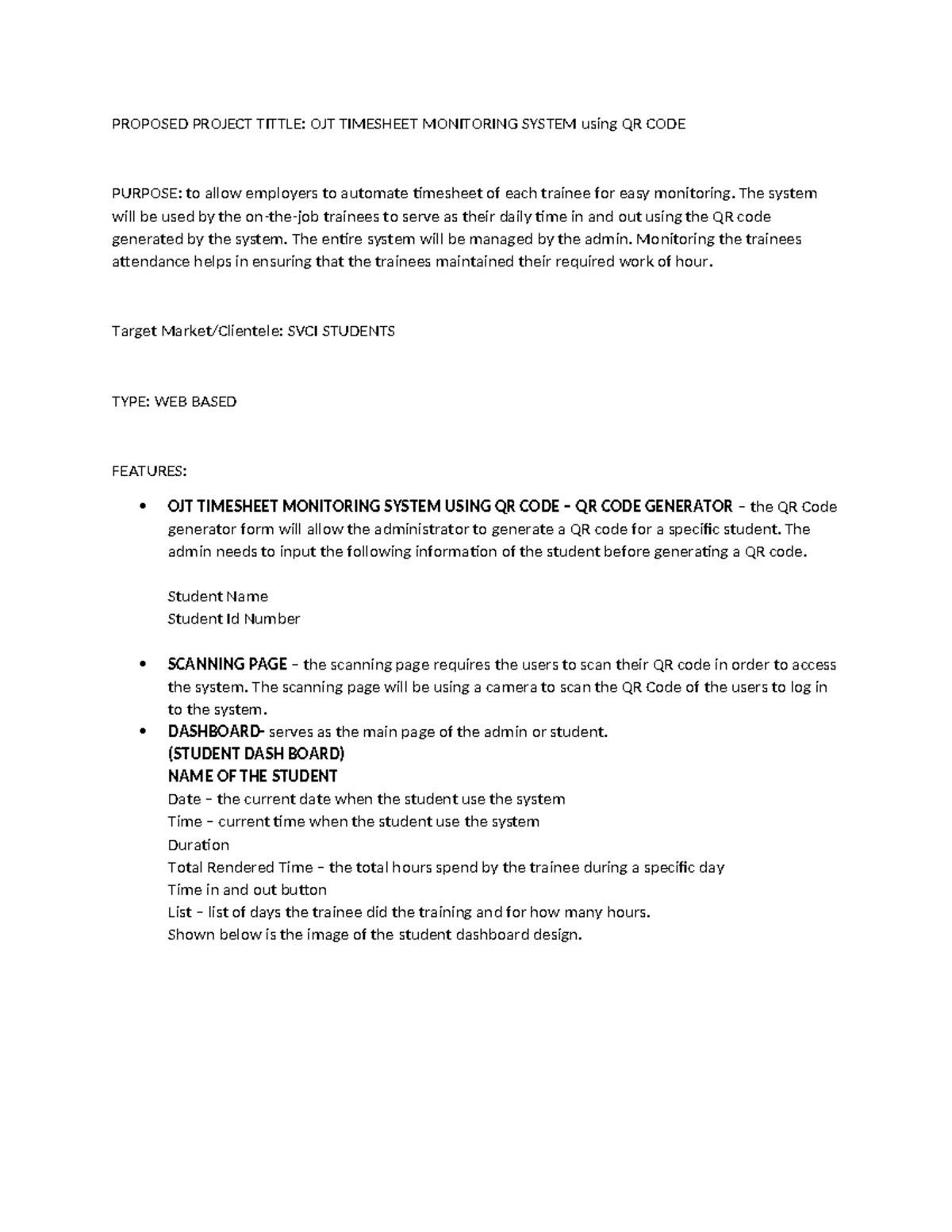 Proposed Project: OJT Timesheet Monitoring System Using QR Code - Studocu