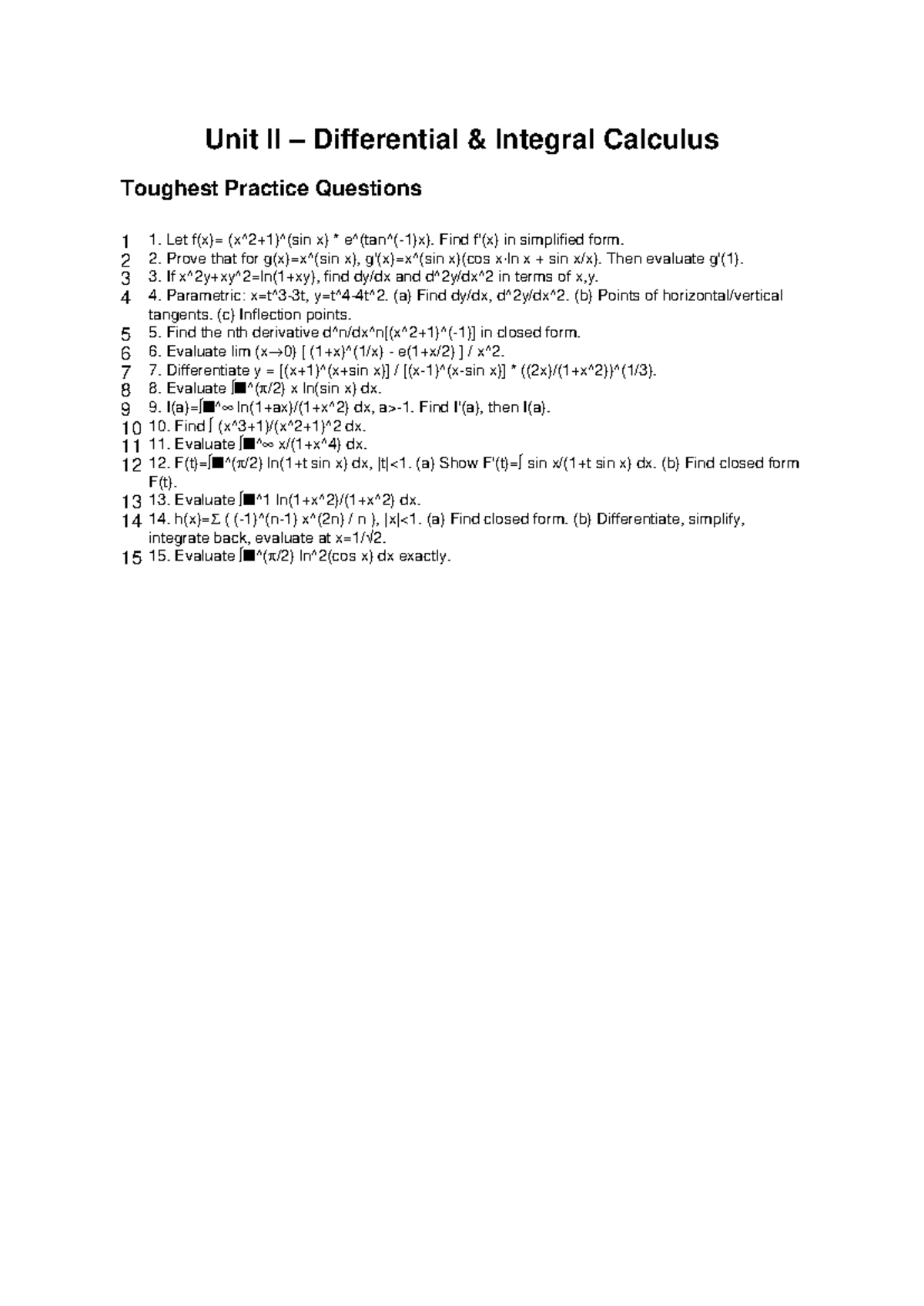 Unit II Differential & Integral Calculus Tough Questions - Studocu